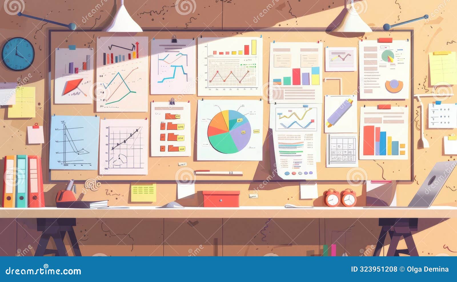 Office Wall Covered with Business Charts, Graphs, and Sticky Notes ...