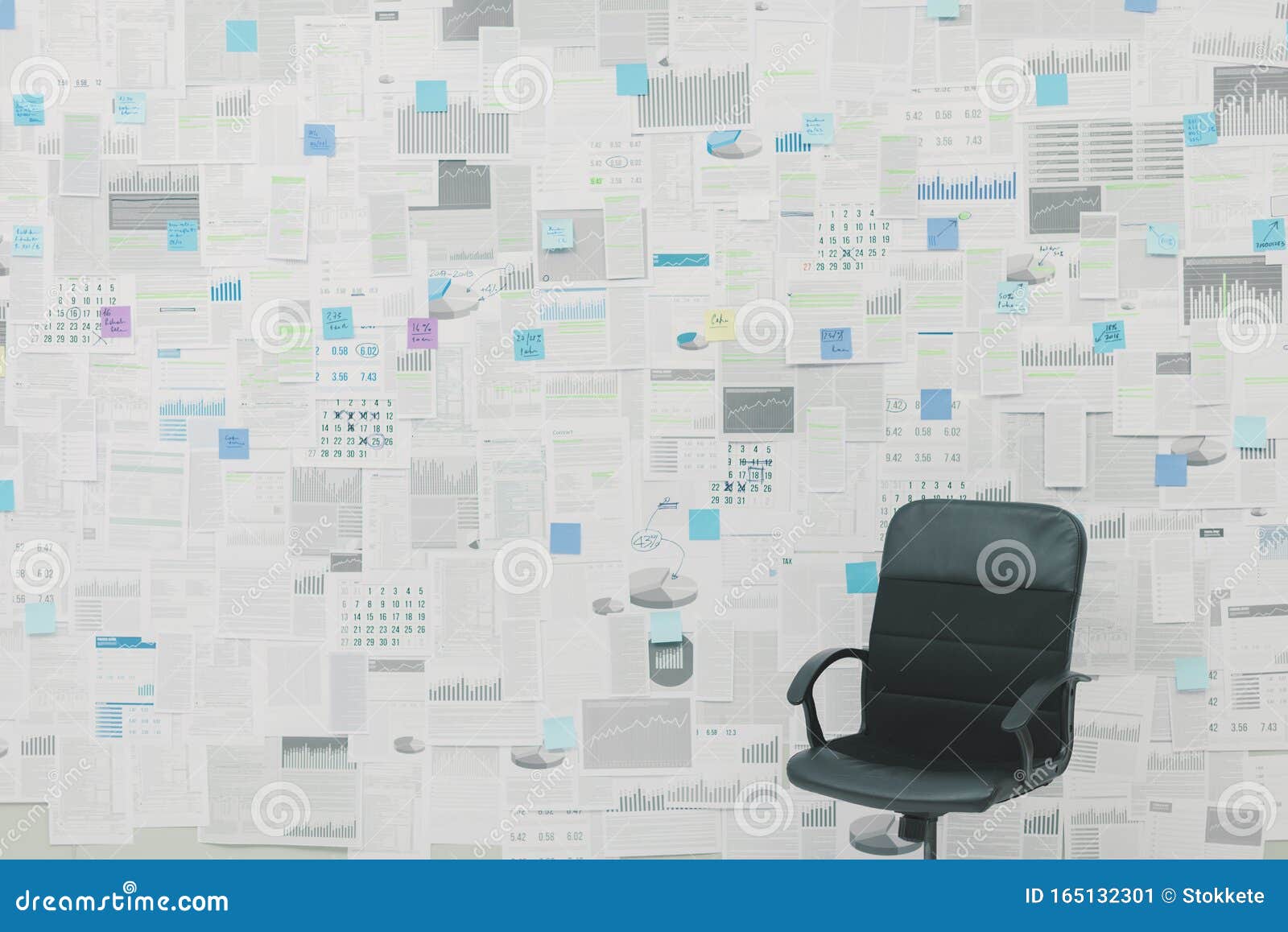 Office Wall Covered with Financial Reports and Paperwork Stock Image ...