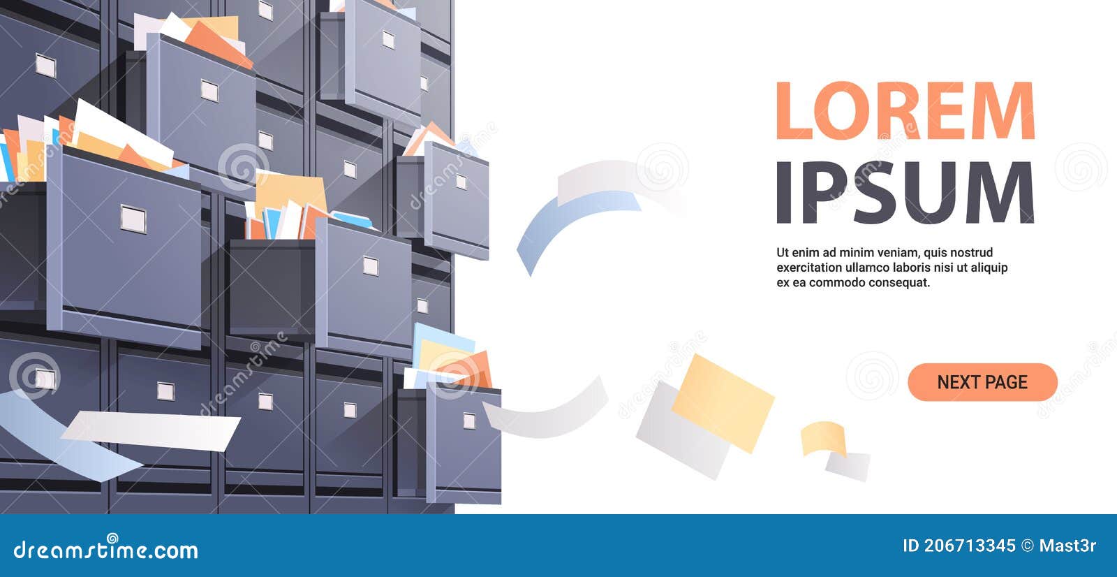 Office Wall of Filing Cabinet with Open Card Catalog and Flying ...