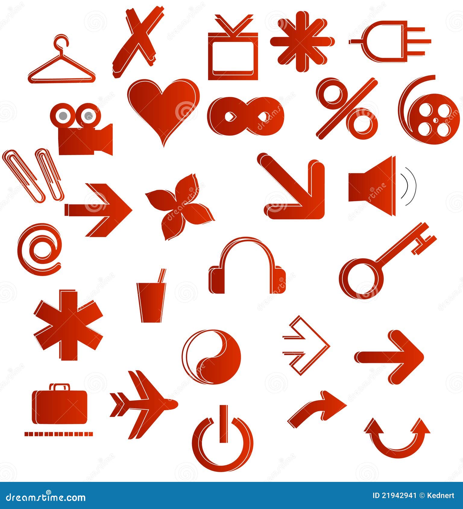 Office and Web Symbols Set Red Color Stock Vector - Illustration of ...