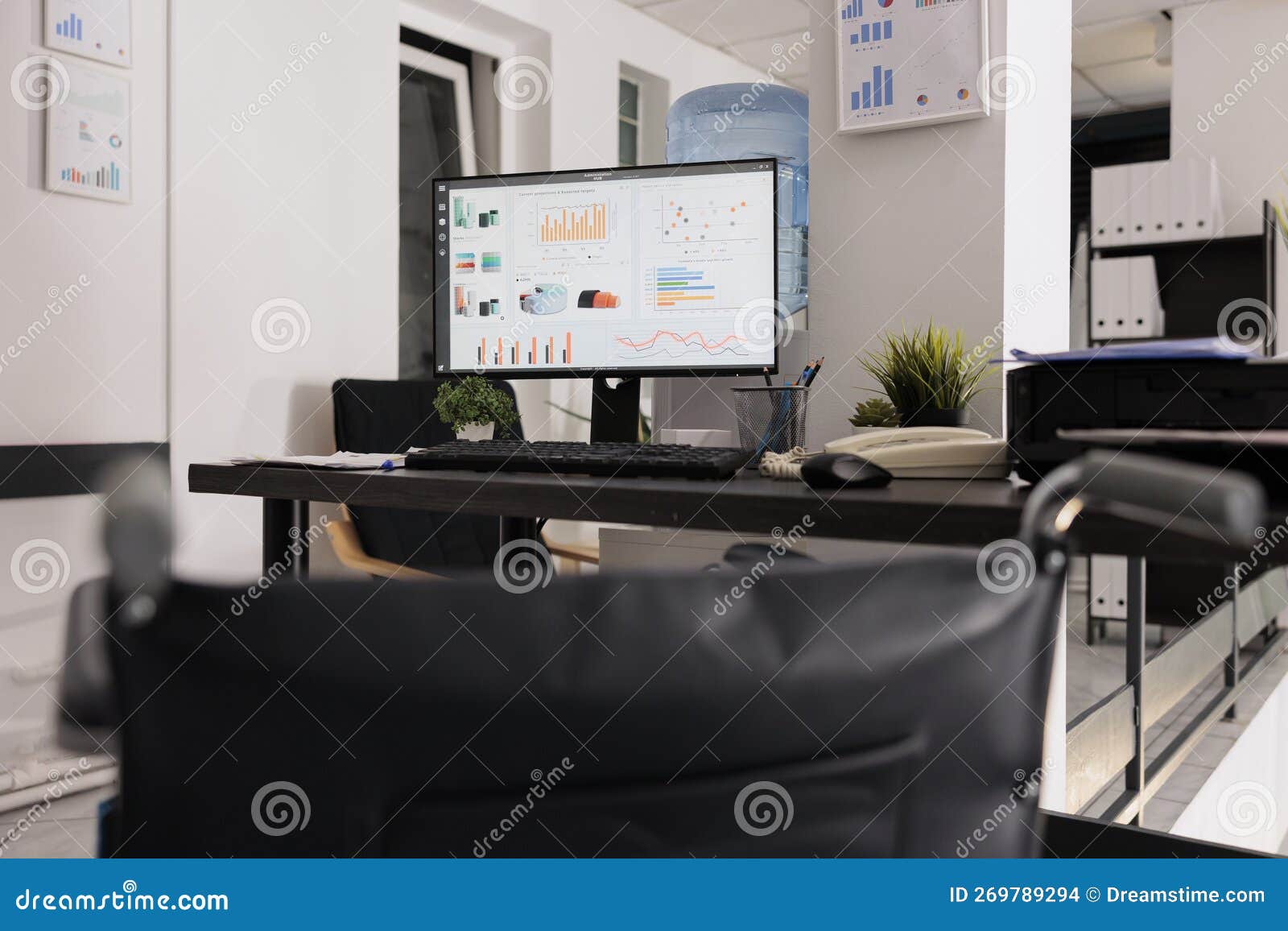 Office Wheelchair Accessible with Data Analysis at Night Stock Photo ...