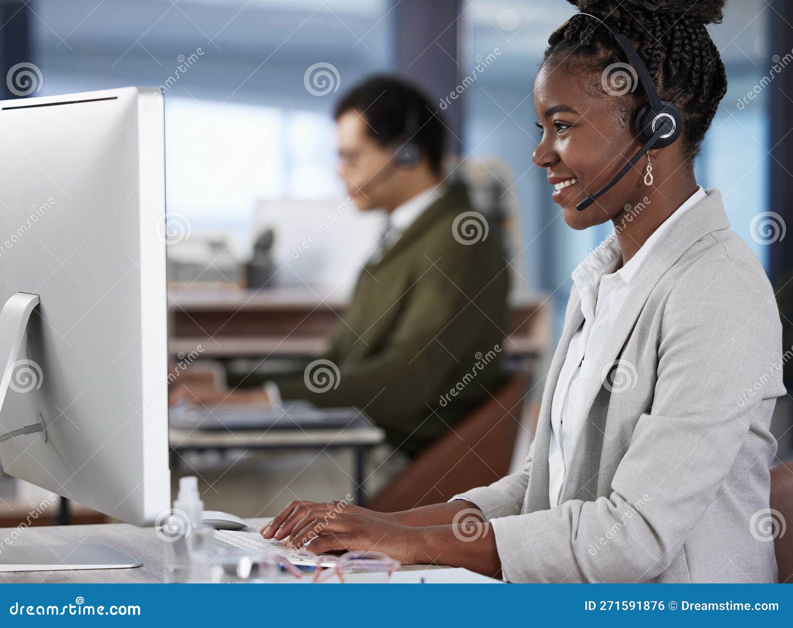 The Office is Where she is Most Productive. Shot of Two Call Center ...