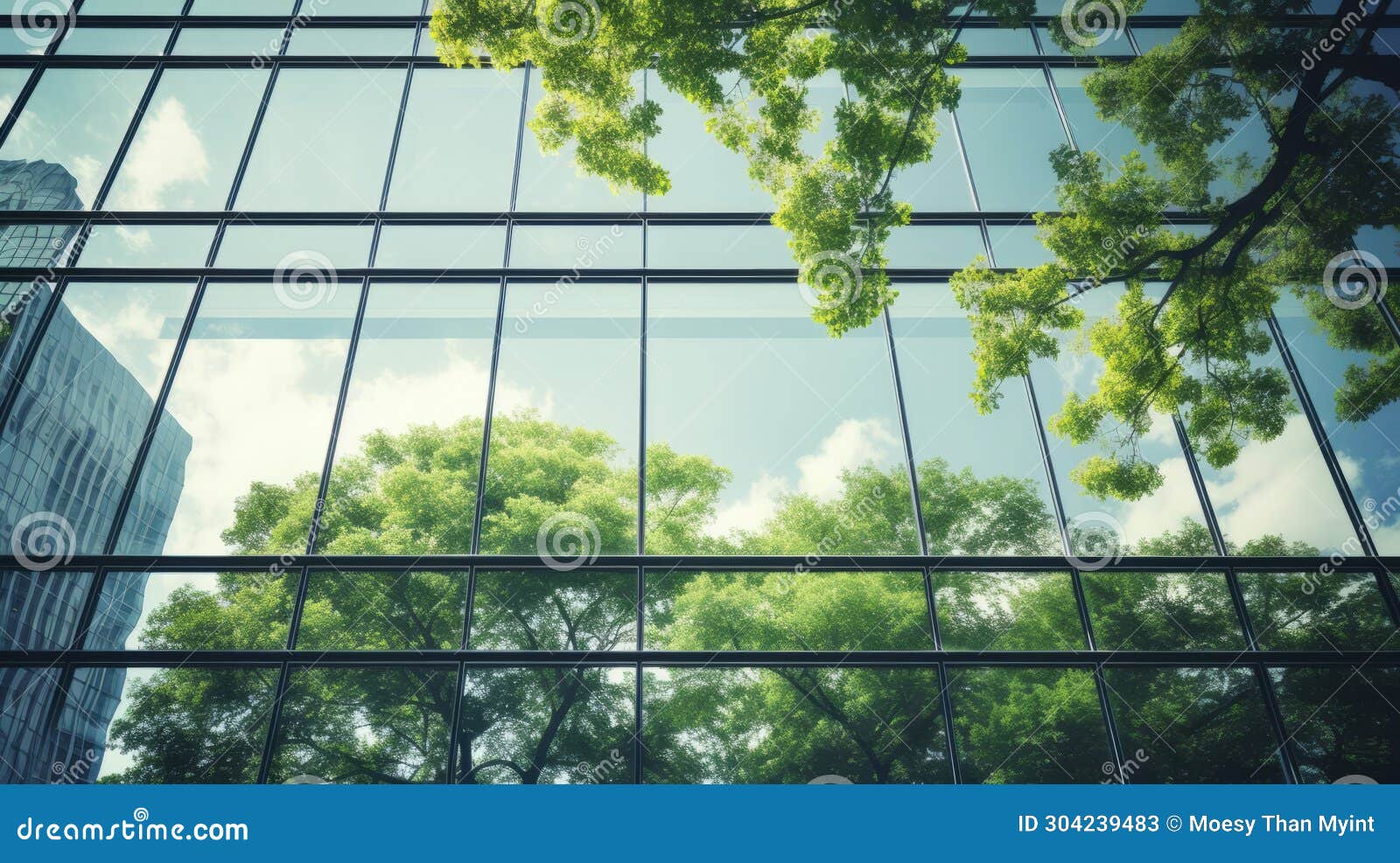 Office Window View with Reflection of Green Tree Environment Stock ...