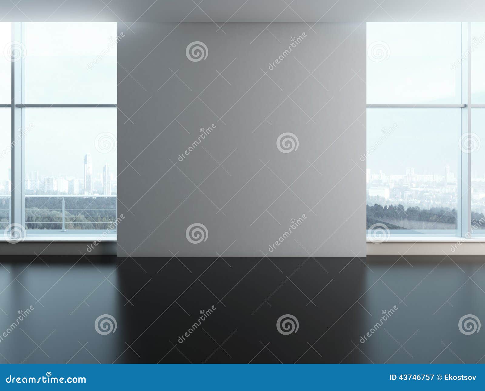 Office Windows with Blank Wall Stock Illustration - Illustration of ...
