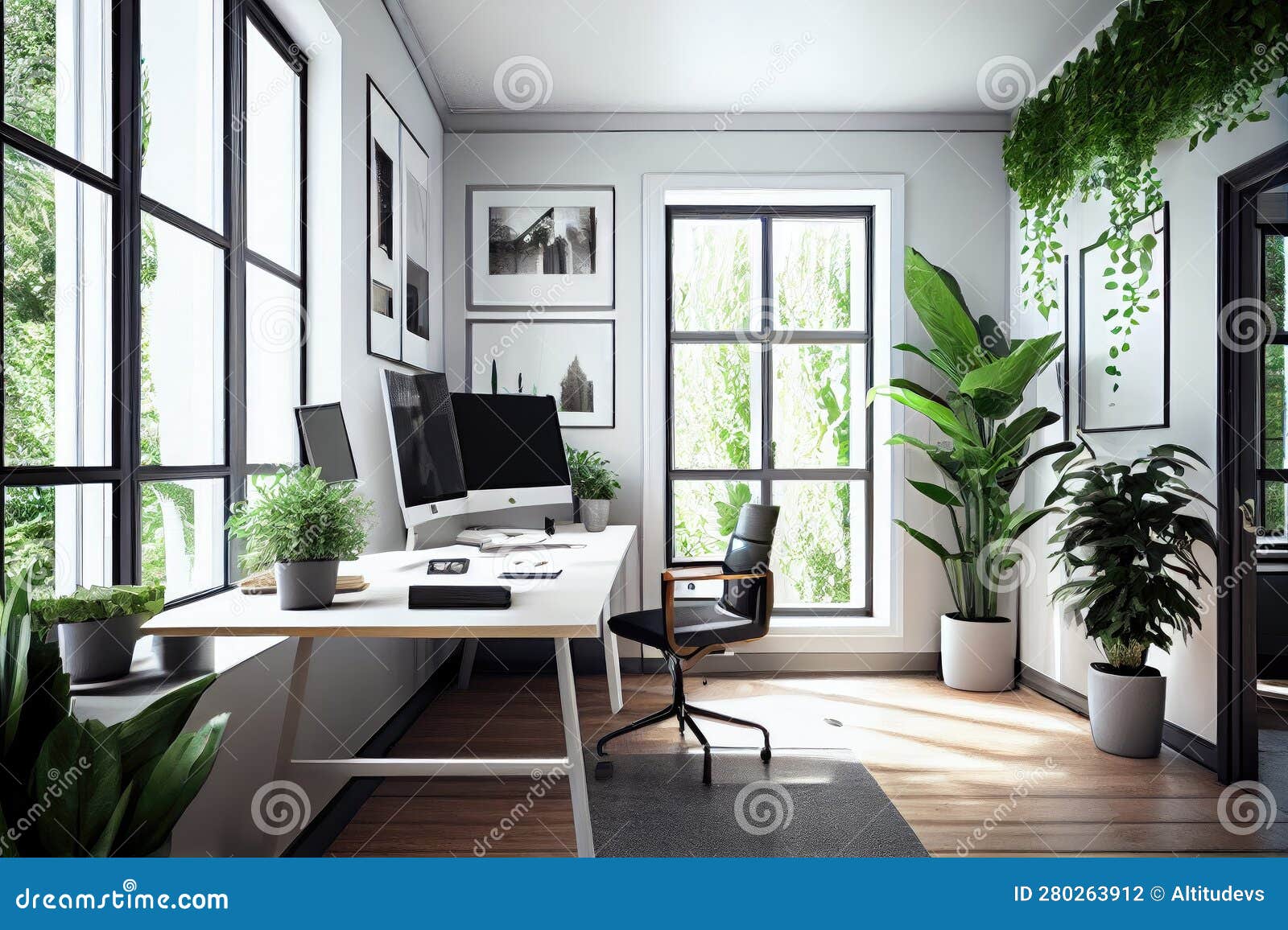 Office with Windows and Lots of Natural Light, Filled with Greenery ...