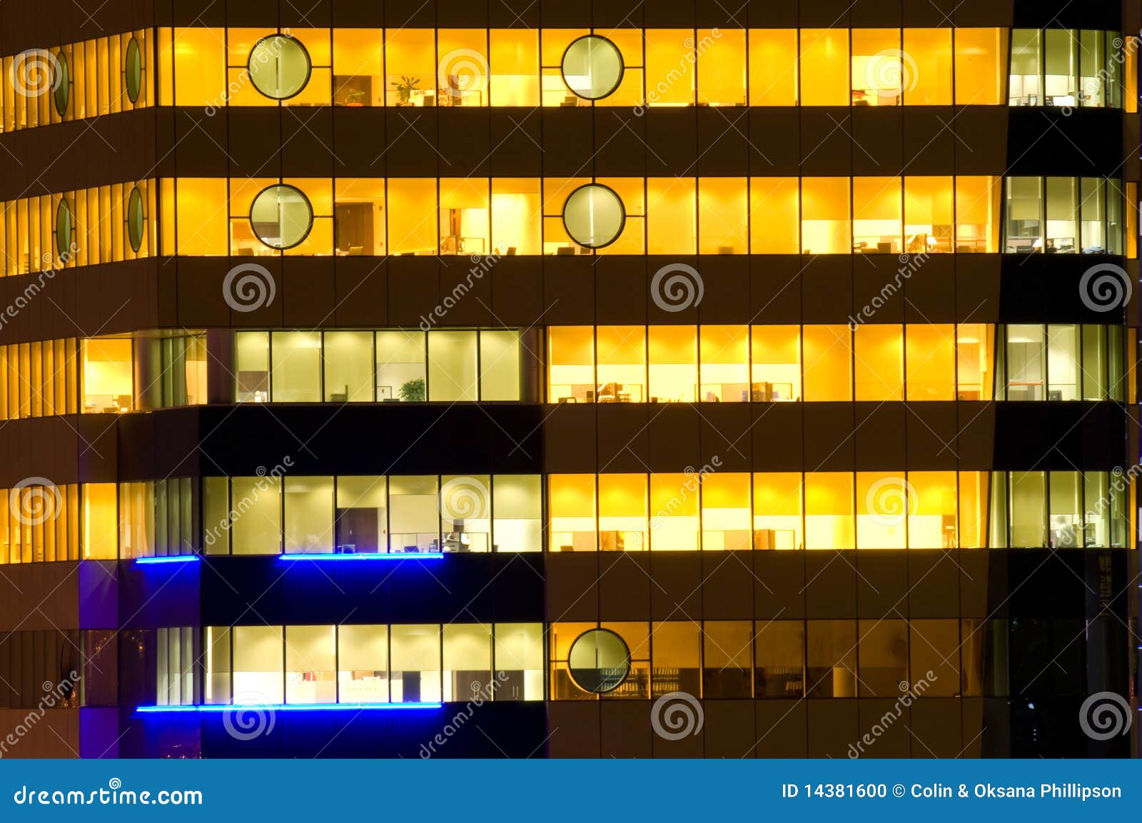 Office windows at night stock photo. Image of steel, center - 14381600