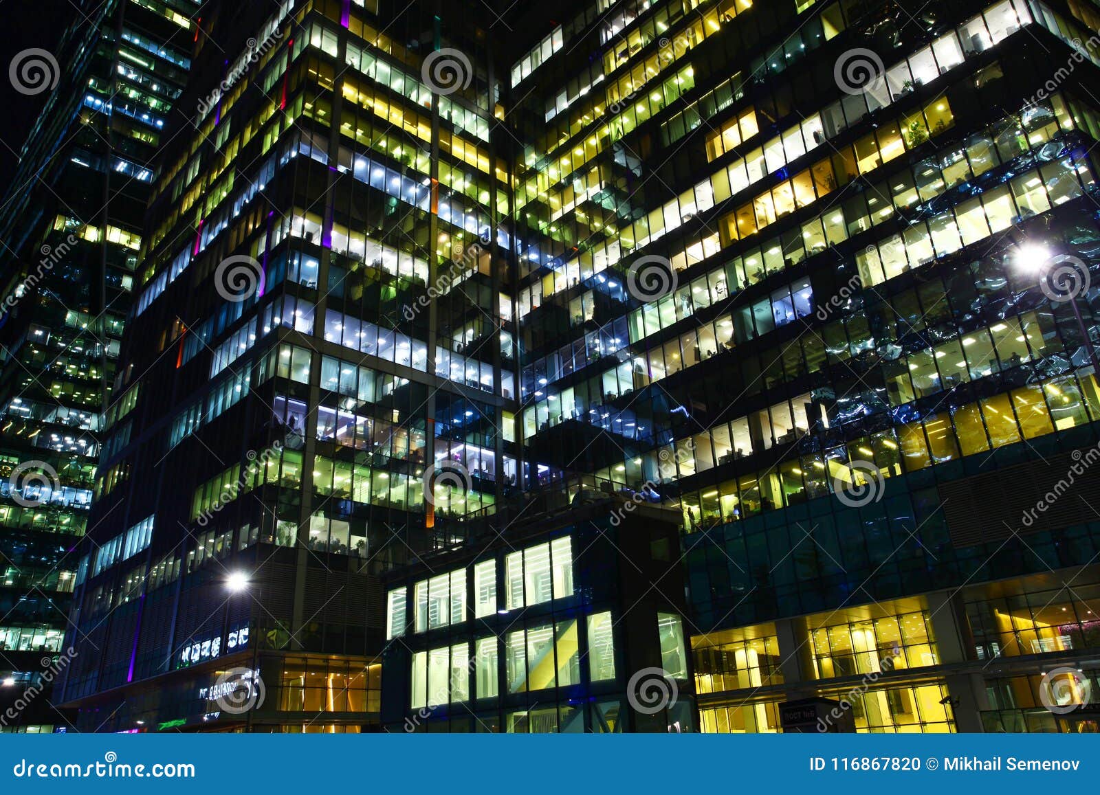 Office windows at night. stock photo. Image of exterior - 116867820