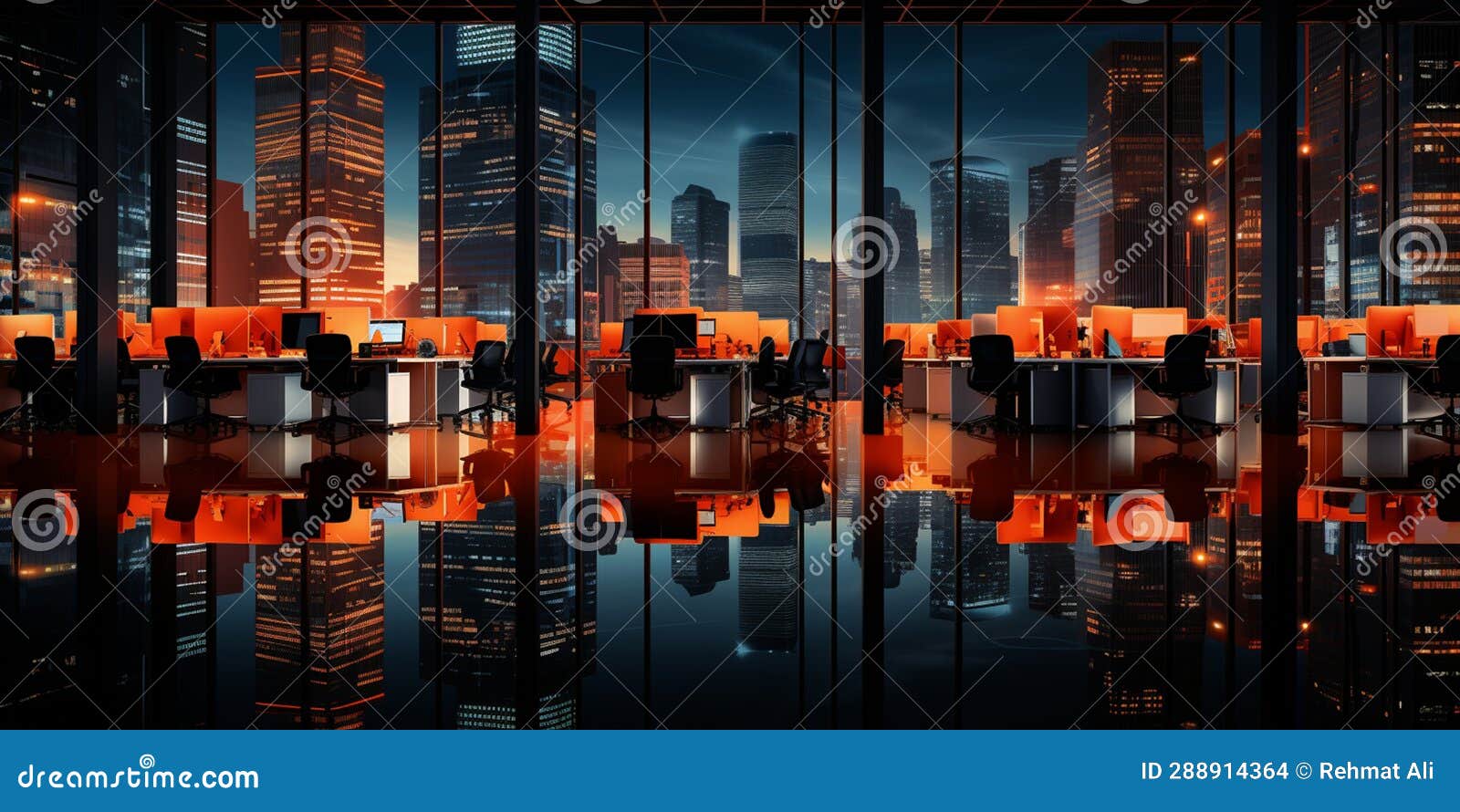 Office with Windows Night View, Zoom Virtual Background Stock Photo ...
