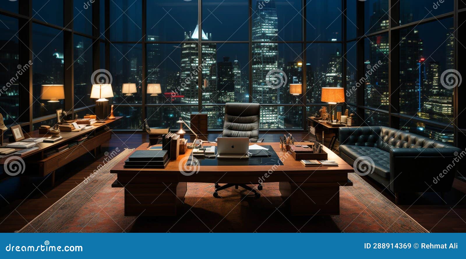 Office with Windows Night View, Zoom Virtual Background Stock ...