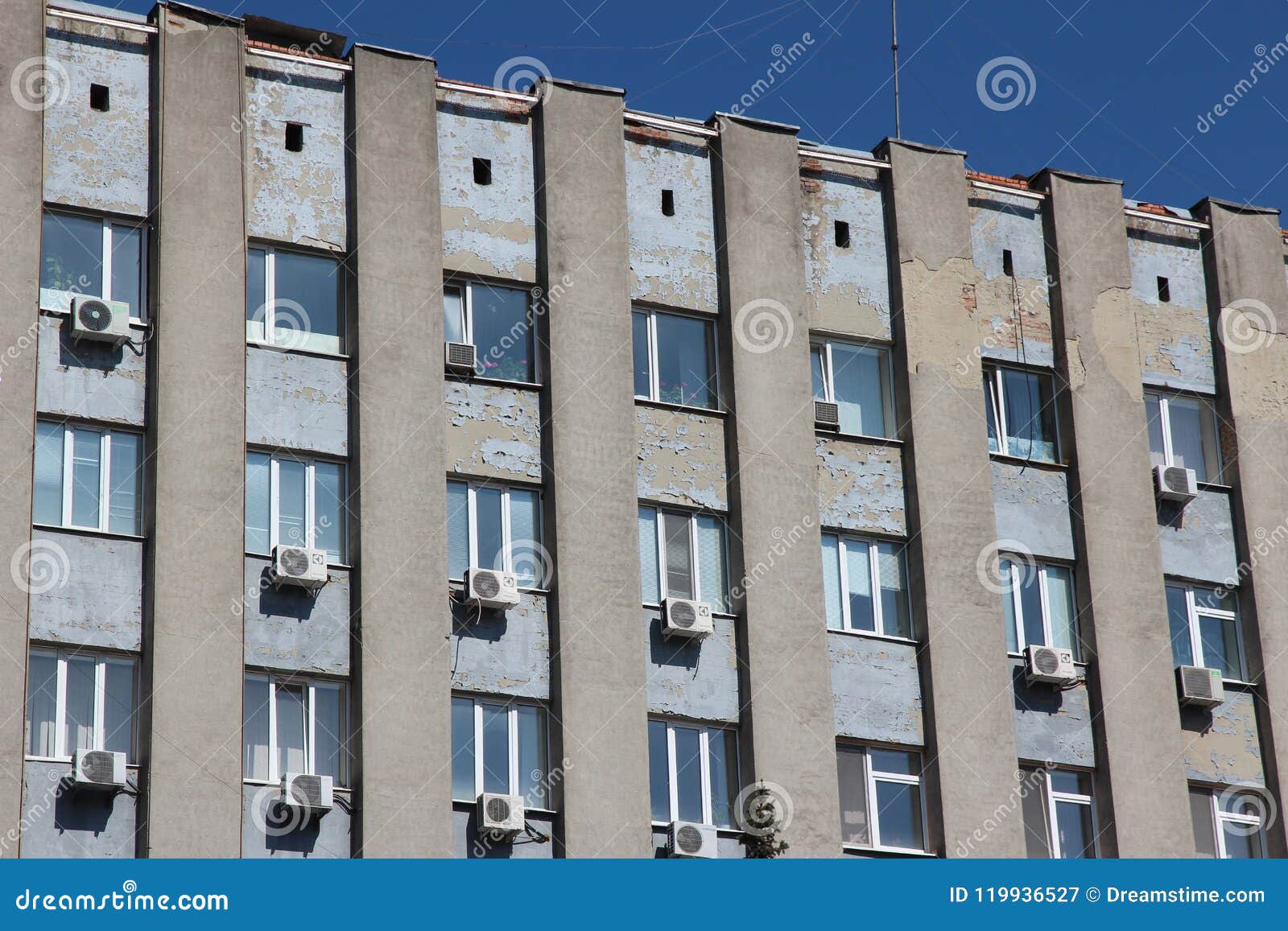 Office Windows in the Old Soviet Building Stock Image - Image of gray ...