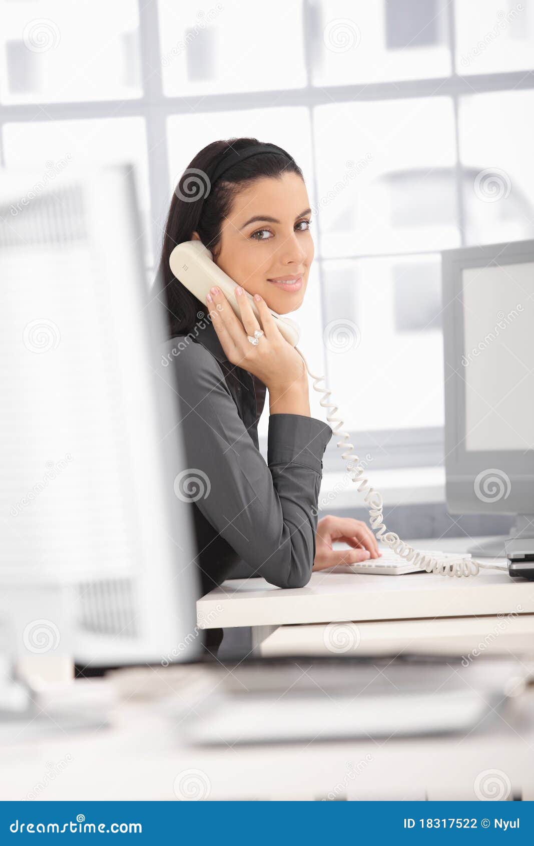 Office woman on phone stock photo. Image of american - 18317522