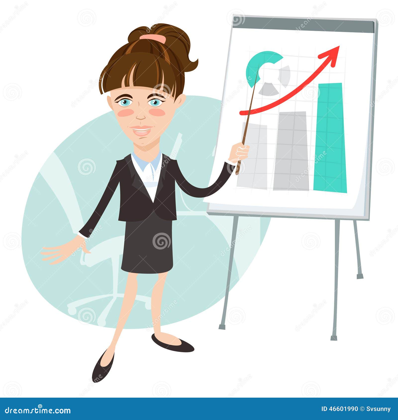 Office Woman Presenting a Graph on Flip-chart. Flat Style Stock Vector ...