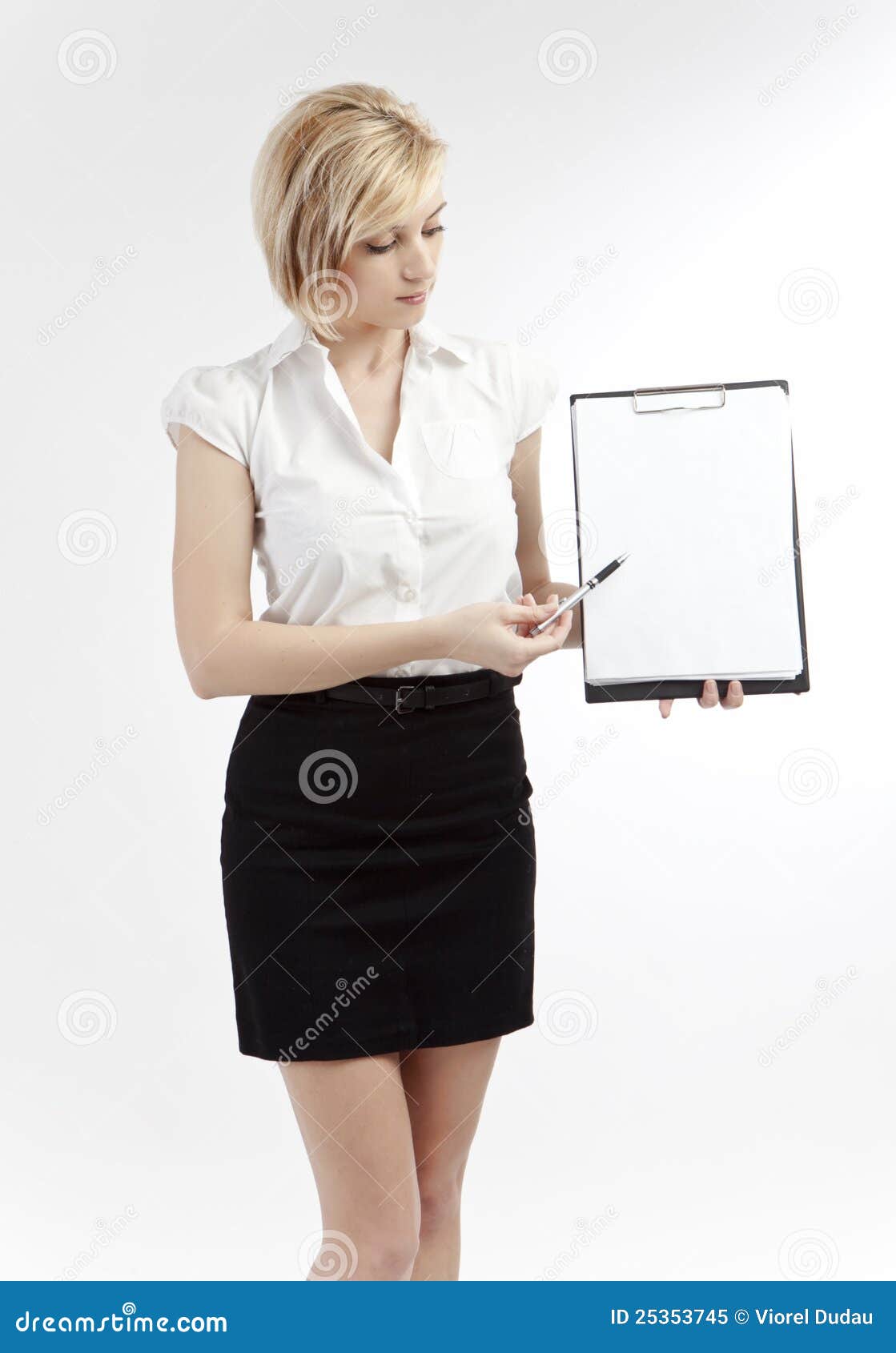 Office Woman Showing Blank Clipboard Stock Image - Image of paper ...