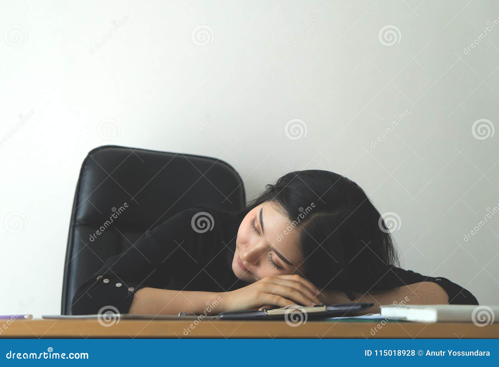 Office Woman Sleeping Over Work on Office Desk Stock Photo - Image of ...