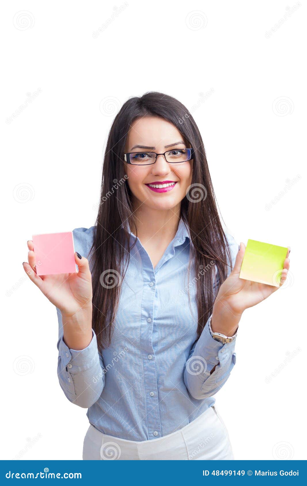 Office Woman with Two Post it Stock Image - Image of post, holding ...