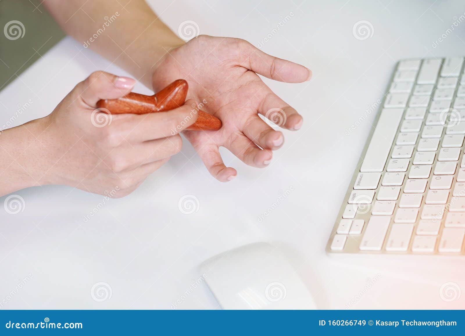 Office Woman Using Massage Stick for Stimulate Circulation, Decrease ...