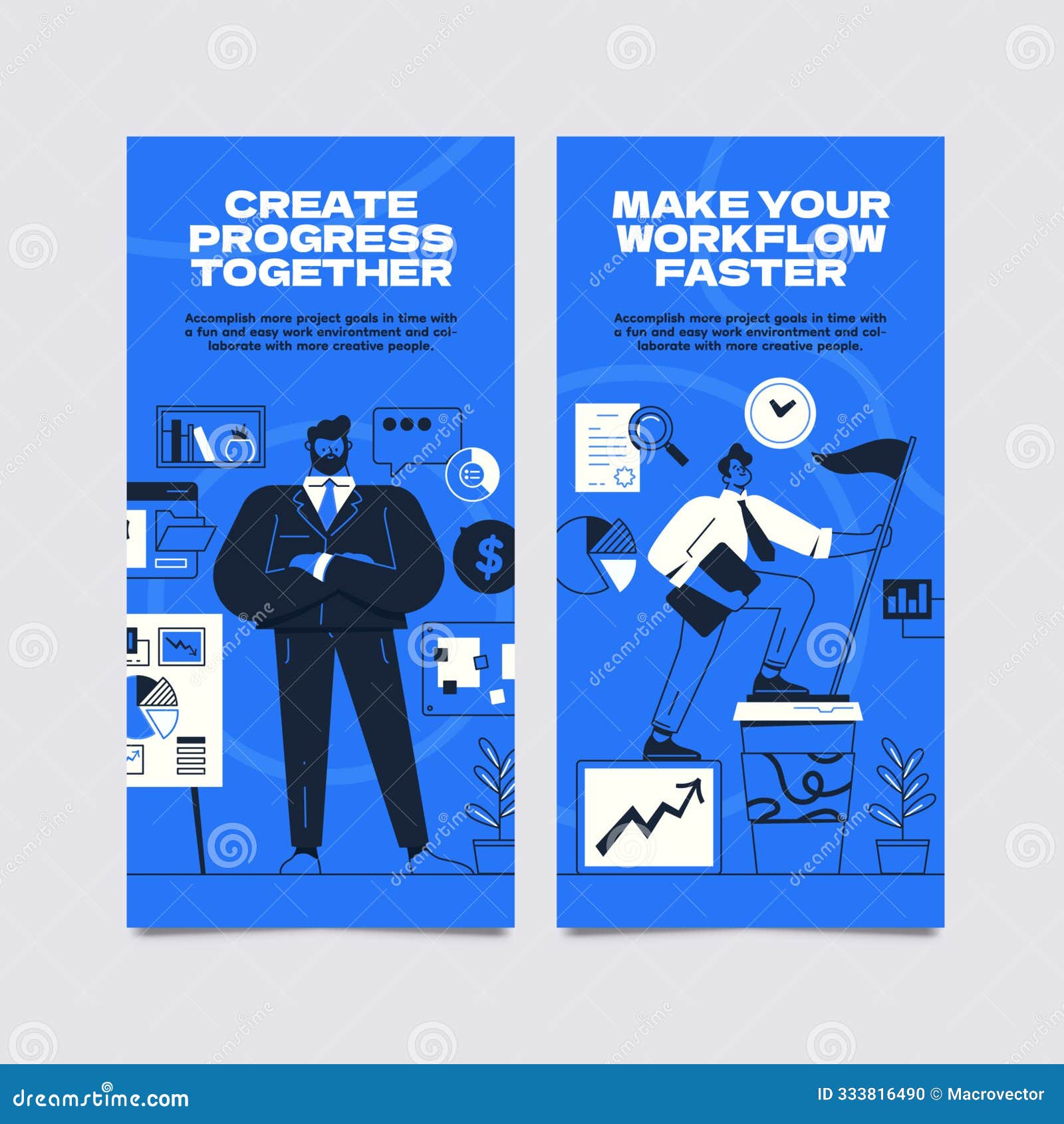 Office Work Banners in Hand Drawn Style Stock Photo - Image of banner ...