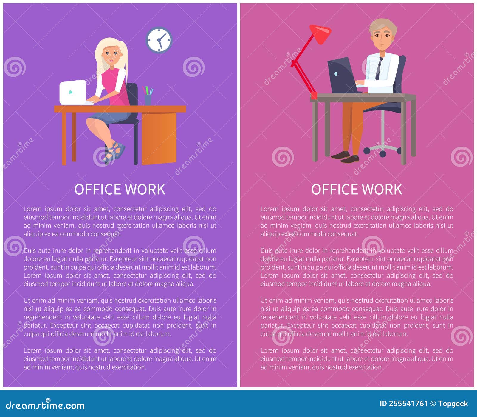 Office Work Banners Man Woman at Workplace Vector Stock Vector ...