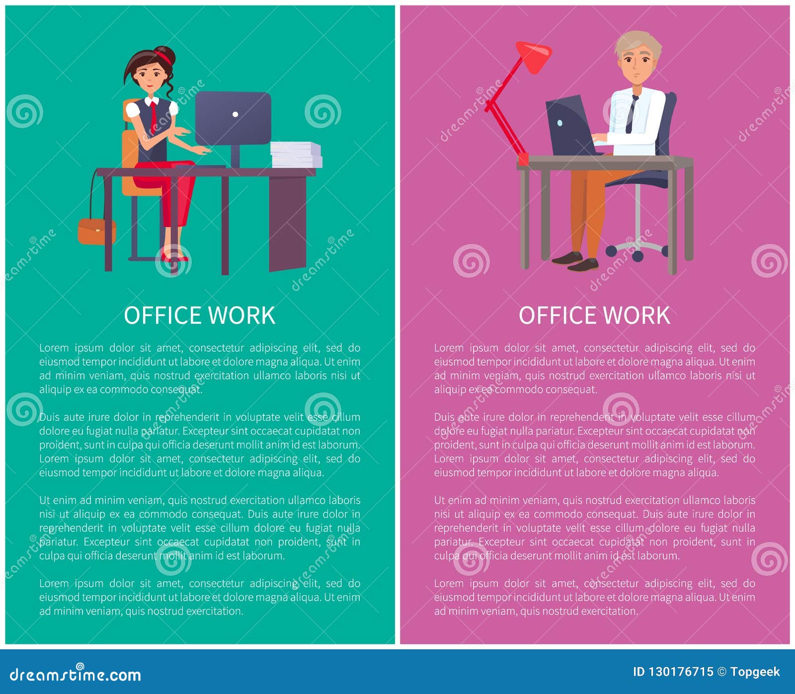 Office Work Banners Set Vector Workers Pages Text Stock Vector ...