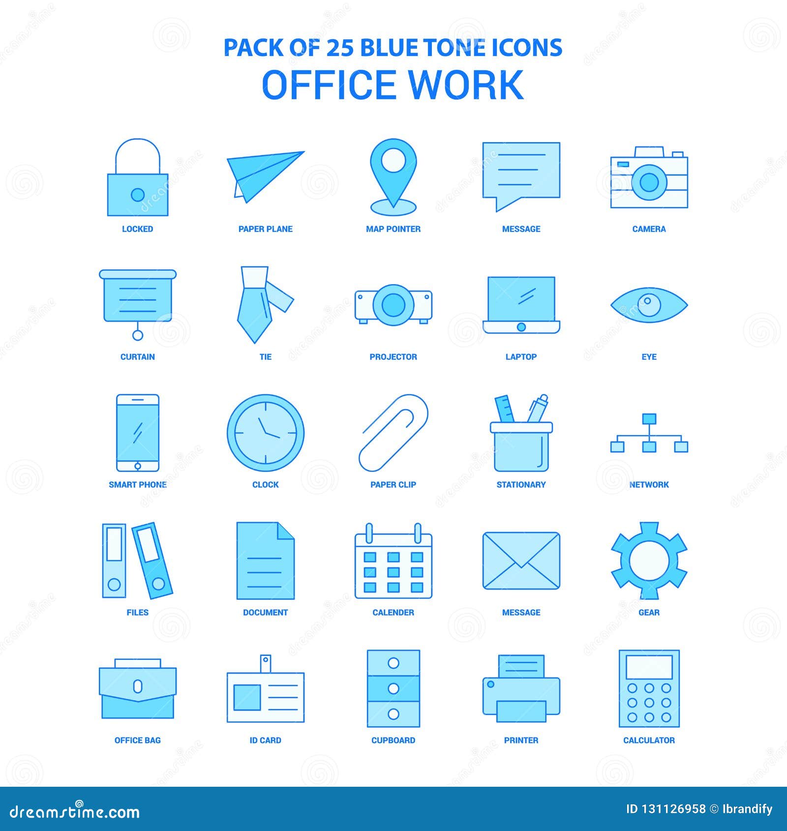 Office Work Blue Tone Icon Pack - 25 Icon Sets Stock Vector ...