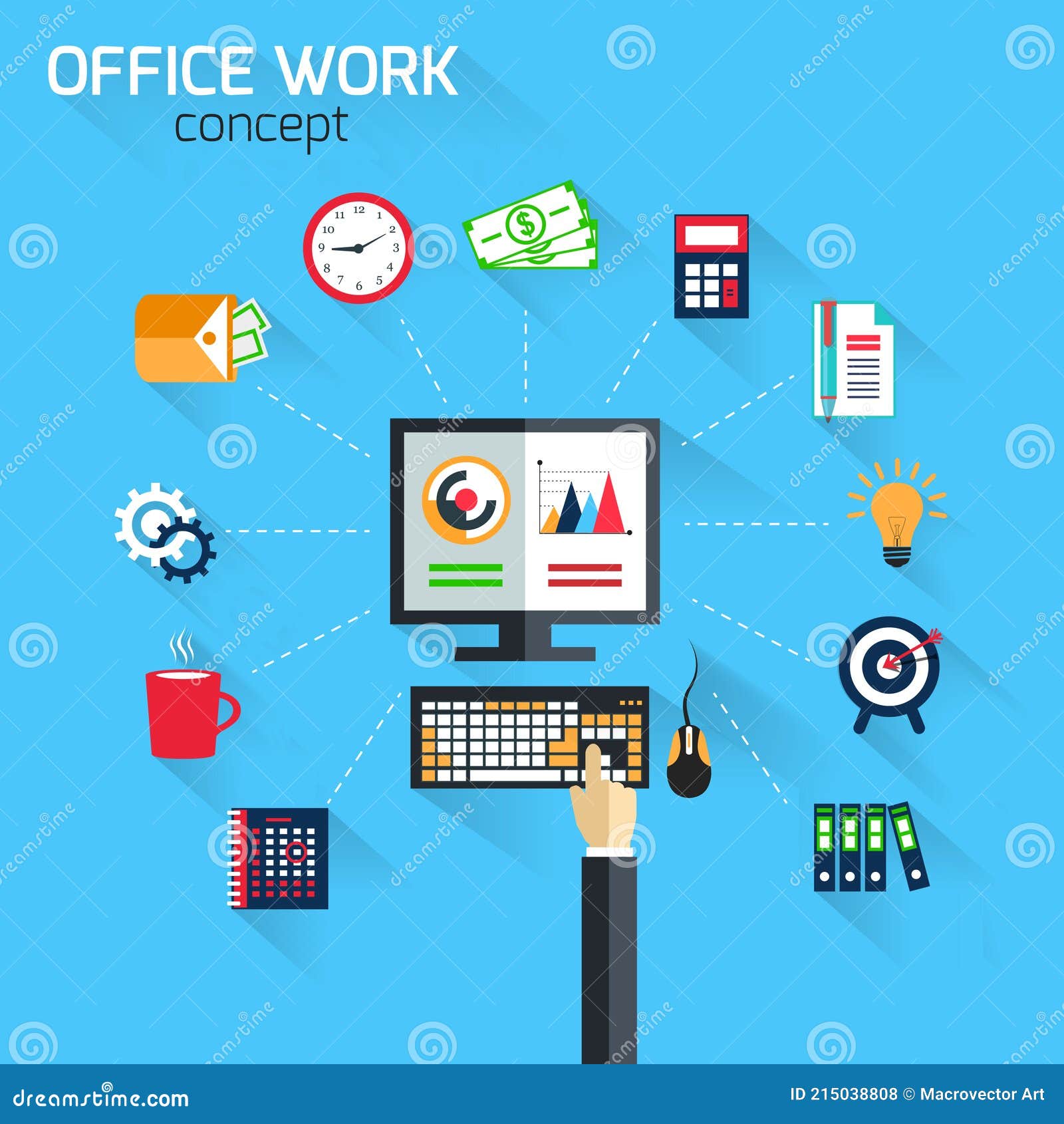 Office work concept stock vector. Illustration of desk - 215038808