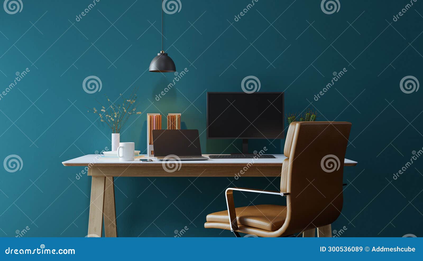 Office Work Desk Background with Simple Walls, 3d Rendering Stock ...