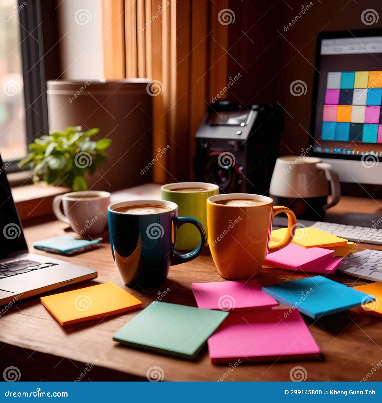 Office Work Desk with Coffee and Postit Notes, Busy and Overwhelmed ...