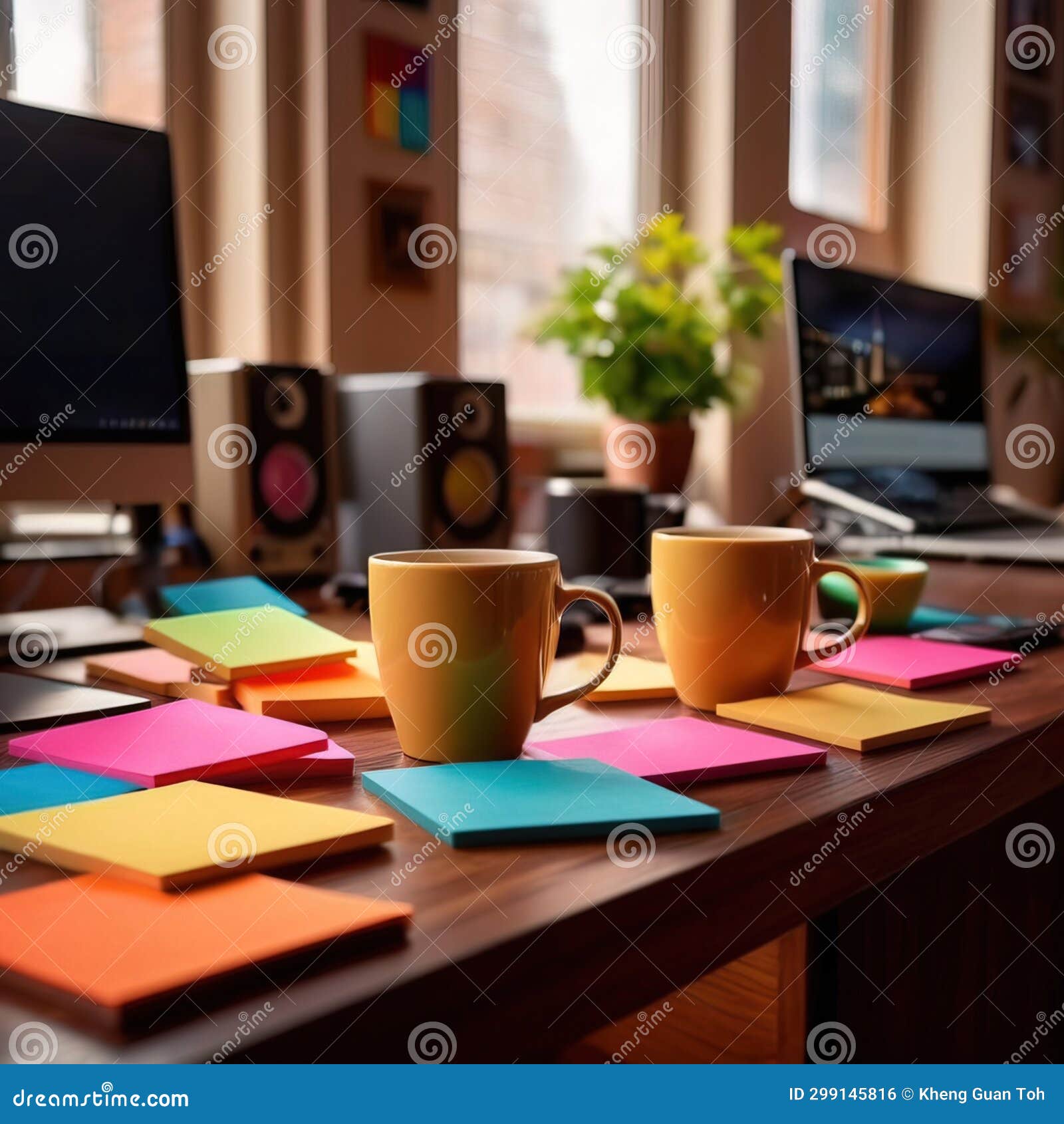 Office Work Desk with Coffee and Postit Notes, Busy and Overwhelmed ...