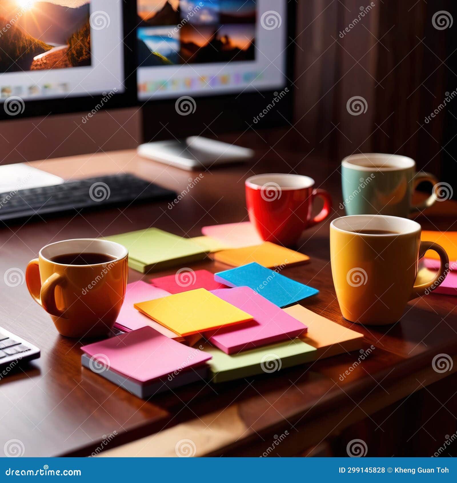 Office Work Desk with Coffee and Postit Notes, Busy and Overwhelmed ...
