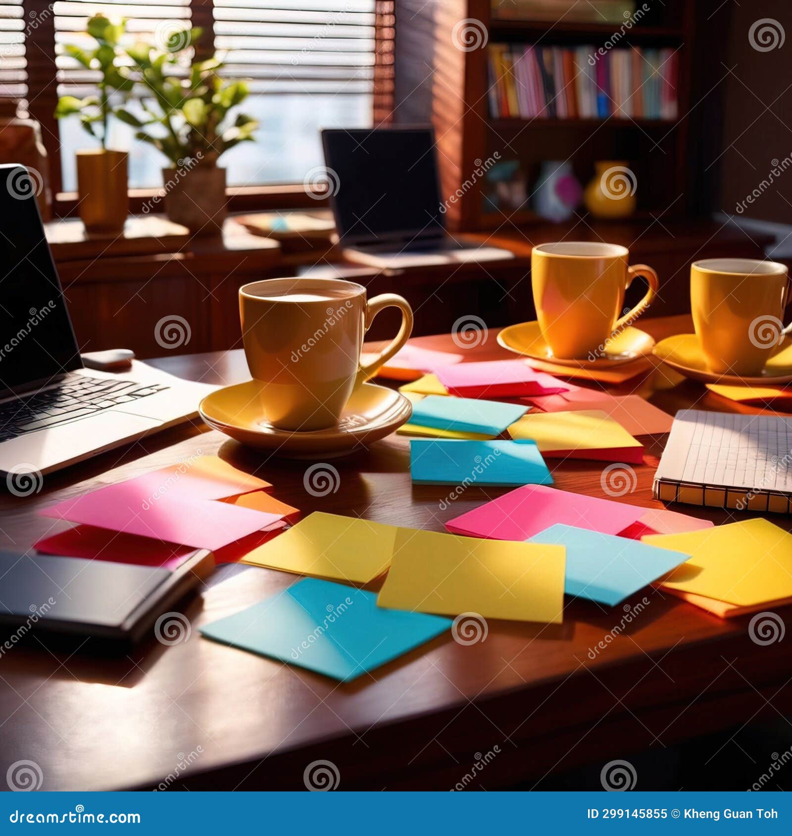 Office Work Desk with Coffee and Postit Notes, Busy and Overwhelmed ...