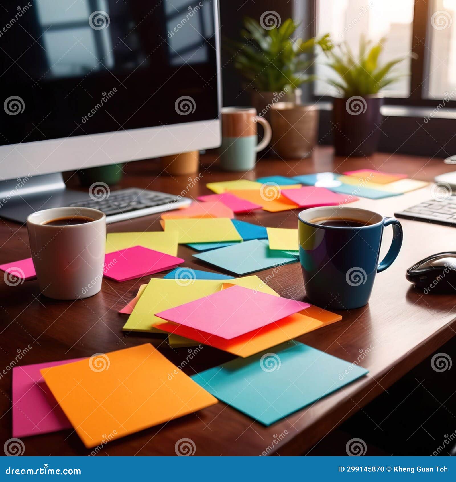 Office Work Desk with Coffee and Postit Notes, Busy and Overwhelmed ...