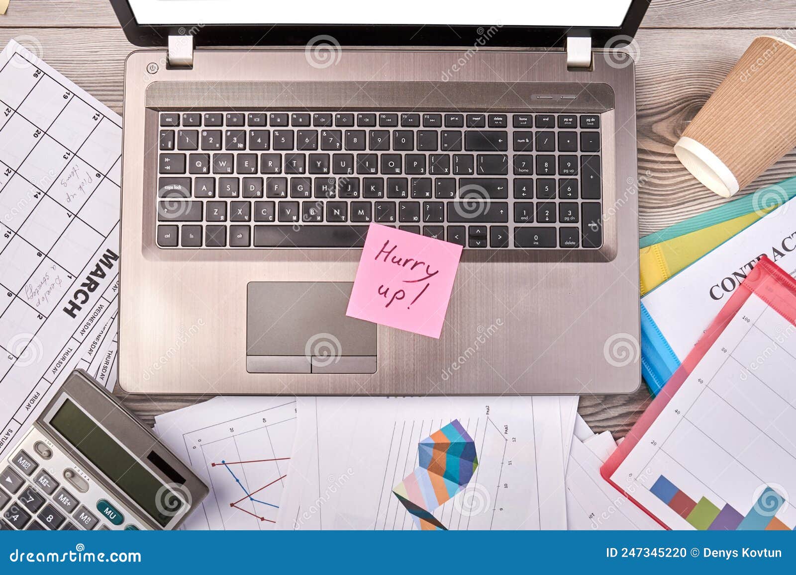 Office Work Desk with Laptop and Calculator. Stock Photo - Image of ...