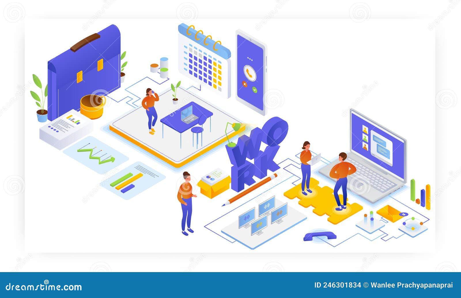 Office Work, Flat Vector Isometric Illustration. Planning Schedule ...