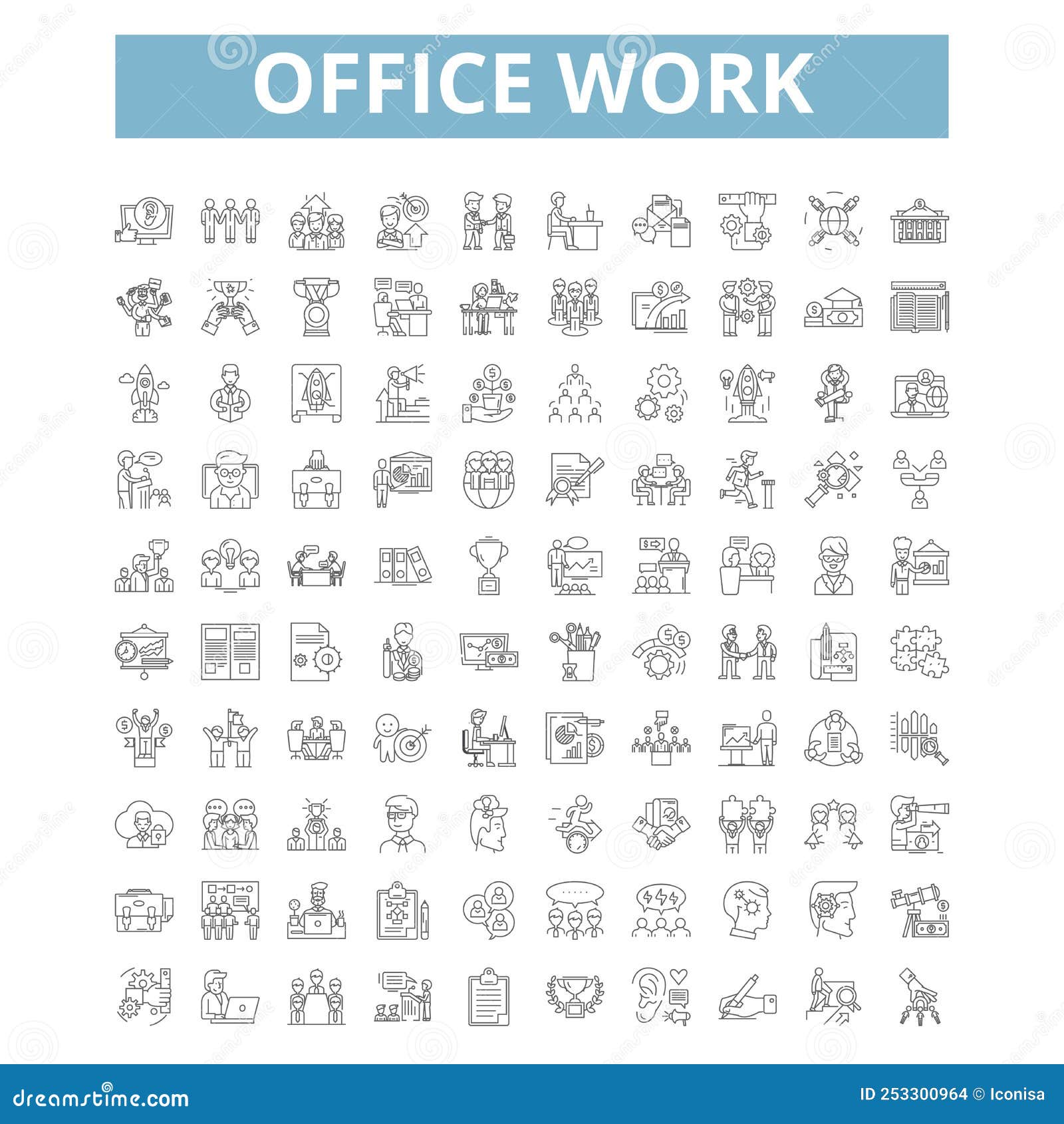 Office Work Icons, Line Symbols, Web Signs, Vector Set, Isolated ...