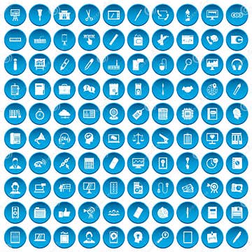 100 Office Work Icons Set Blue Stock Vector - Illustration of answer ...