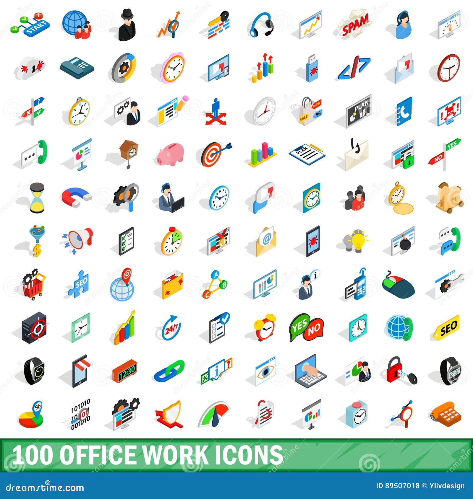 100 Office Work Icons Set, Isometric 3d Style Stock Vector ...
