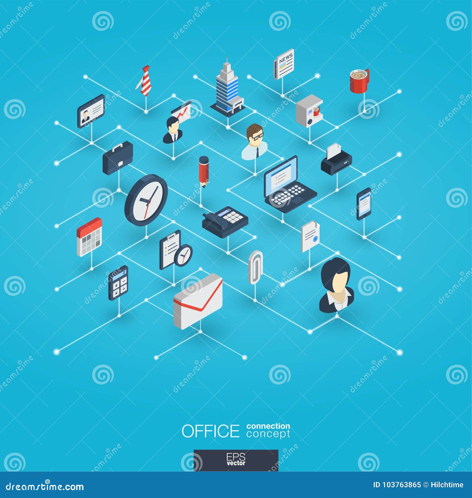 Office Work Integrated 3d Web Icons. Digital Network Isometric Interact ...