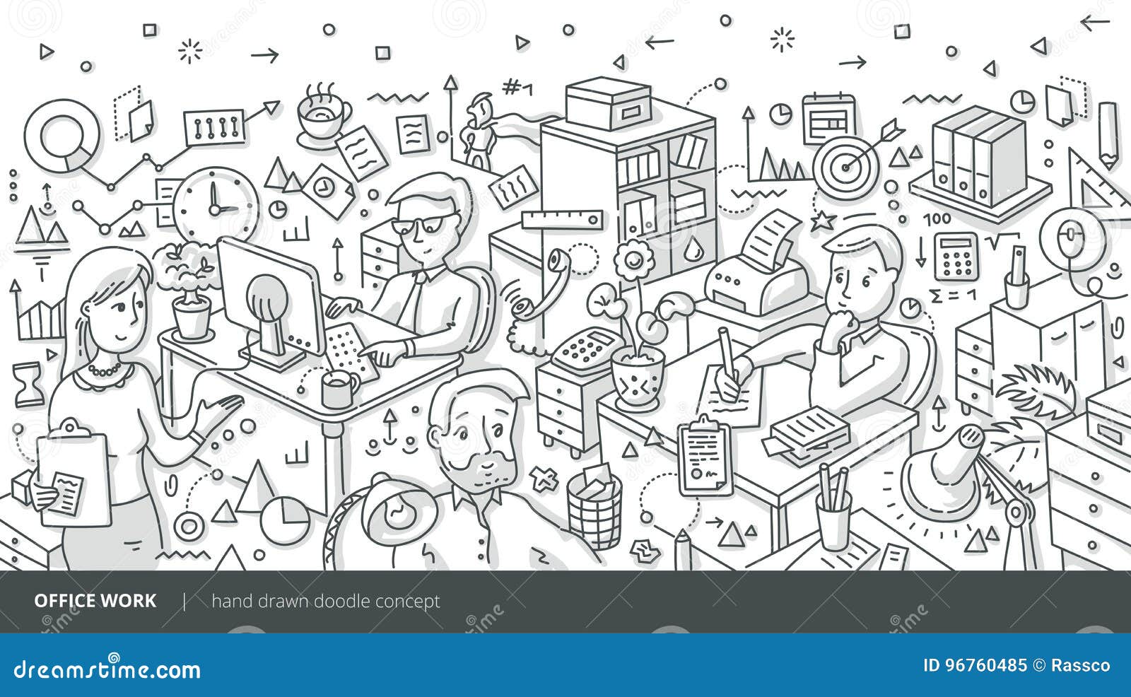 Office Work Isometric Doodle Concept Stock Vector - Illustration of ...