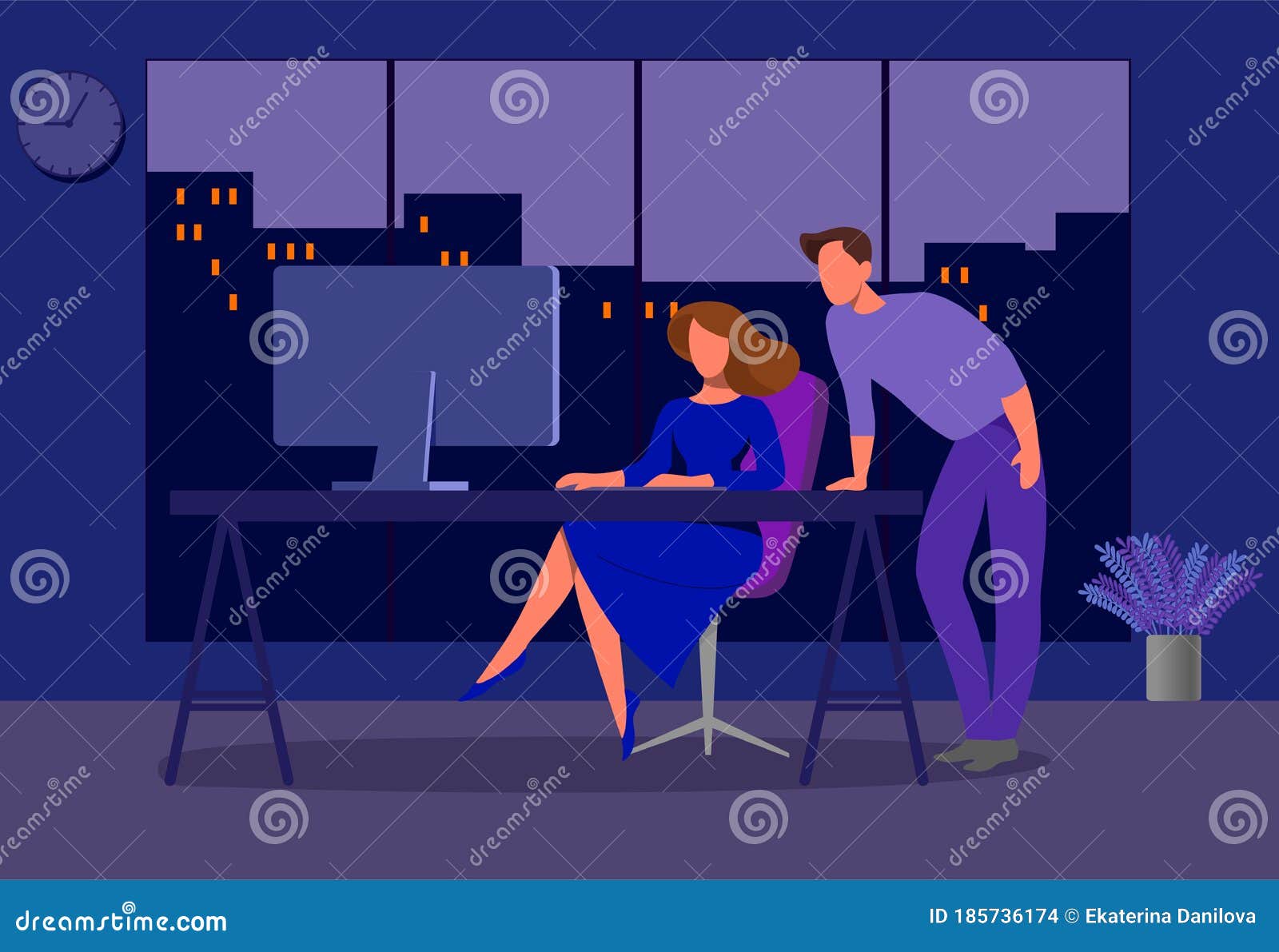Office work late at night stock vector. Illustration of programmers ...