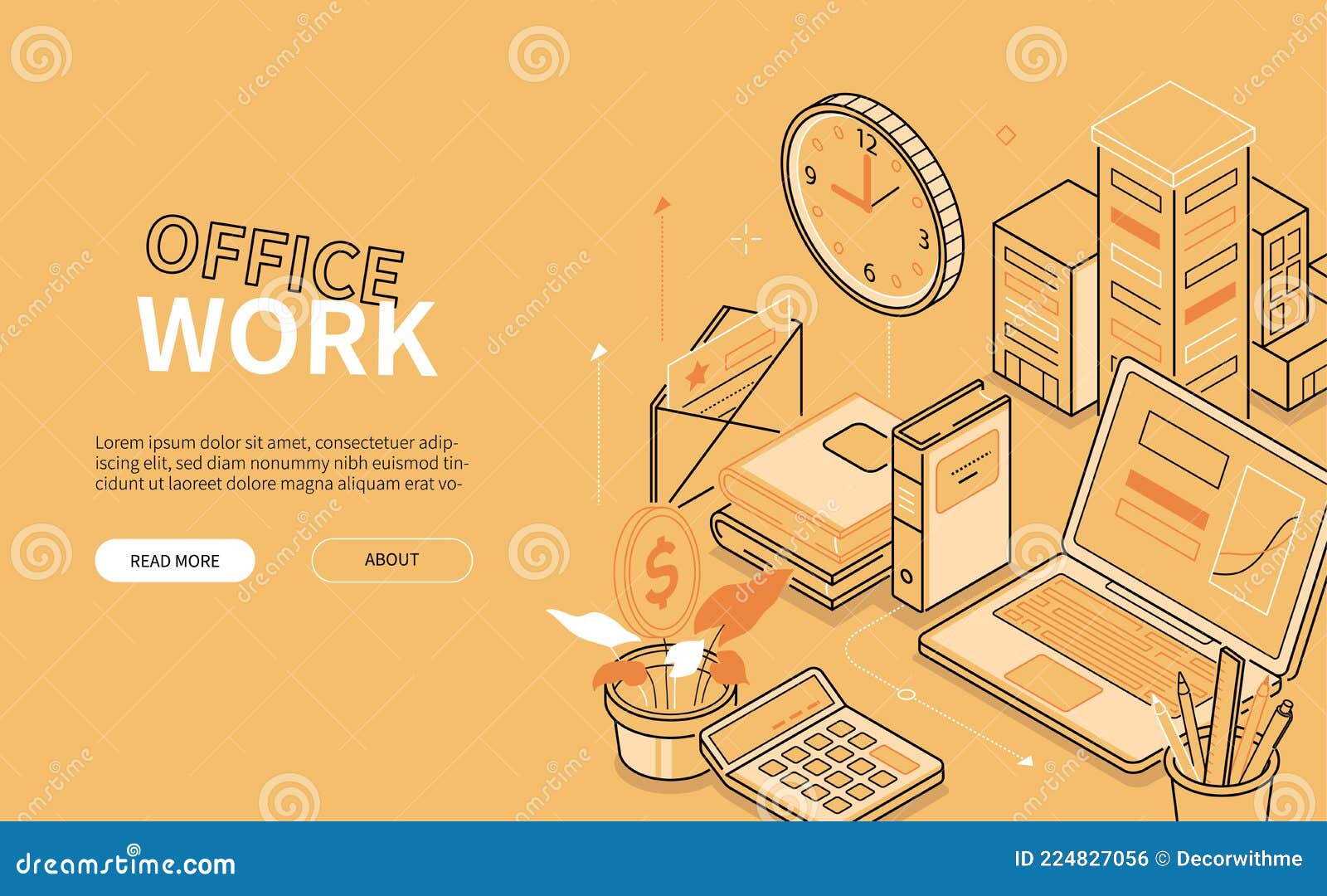 Office Work - Line Design Style Isometric Web Banner Stock Vector ...