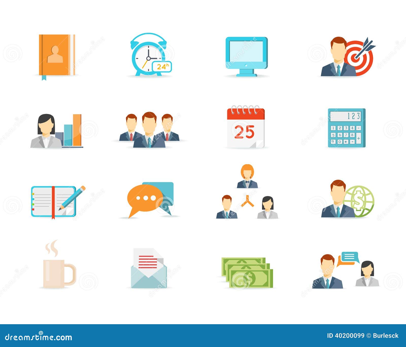 Office Work and Management Icons Stock Vector - Illustration of ...