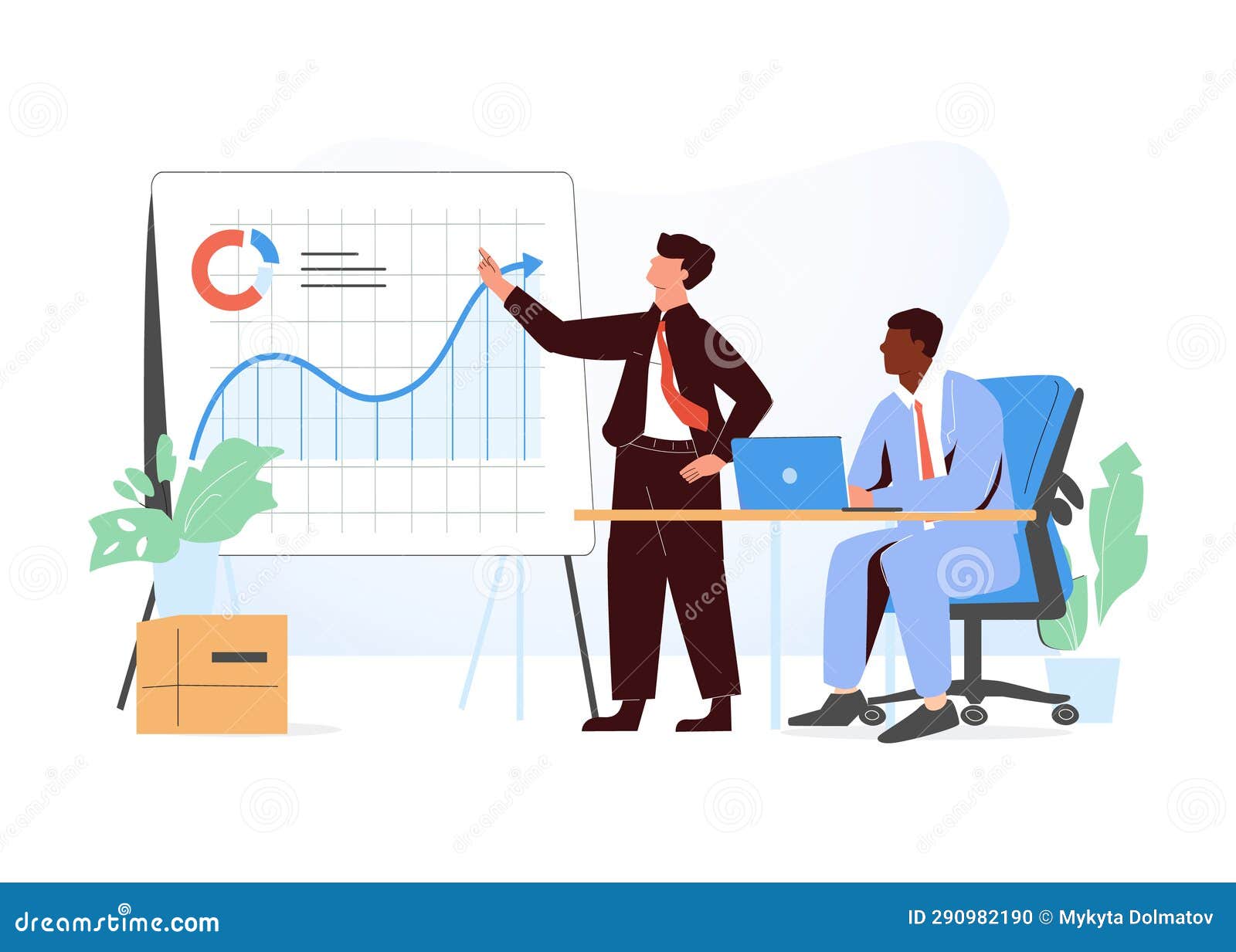 Office Work Moments Flat Set with Project Presentation Coffee Break ...