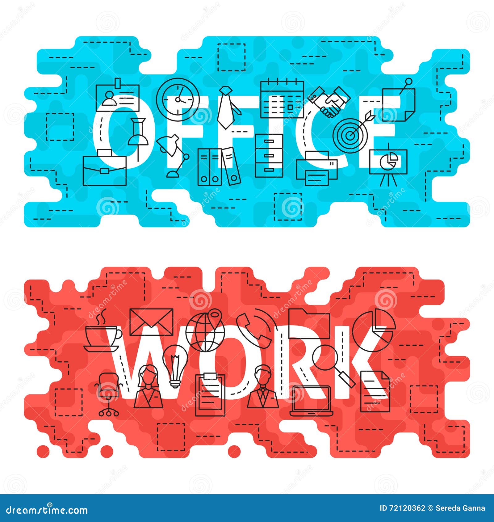 Office Work Outline Flat Concept Stock Vector - Illustration of ...