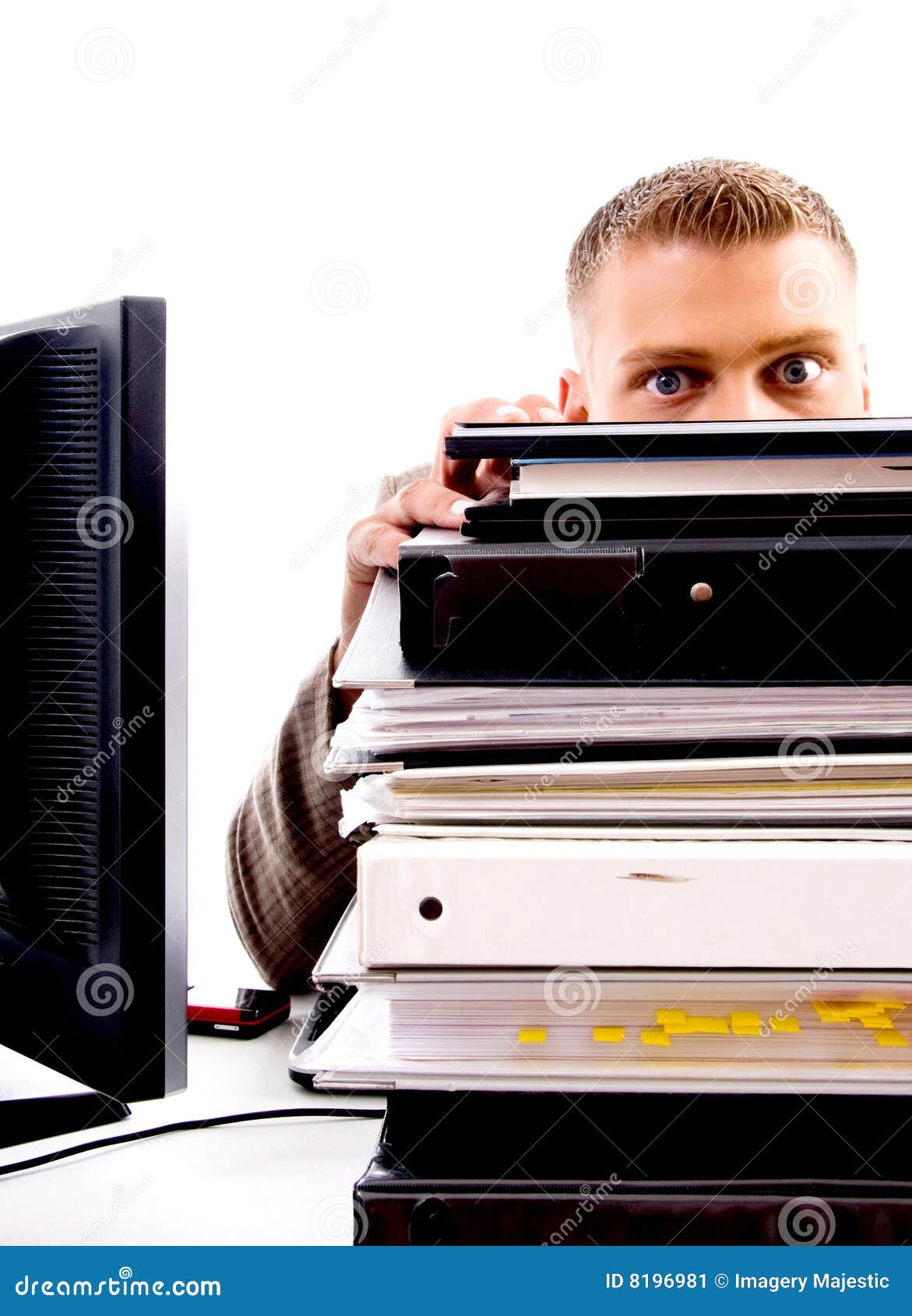 Office Work - Piled Files and Man in Office Stock Image - Image of file ...