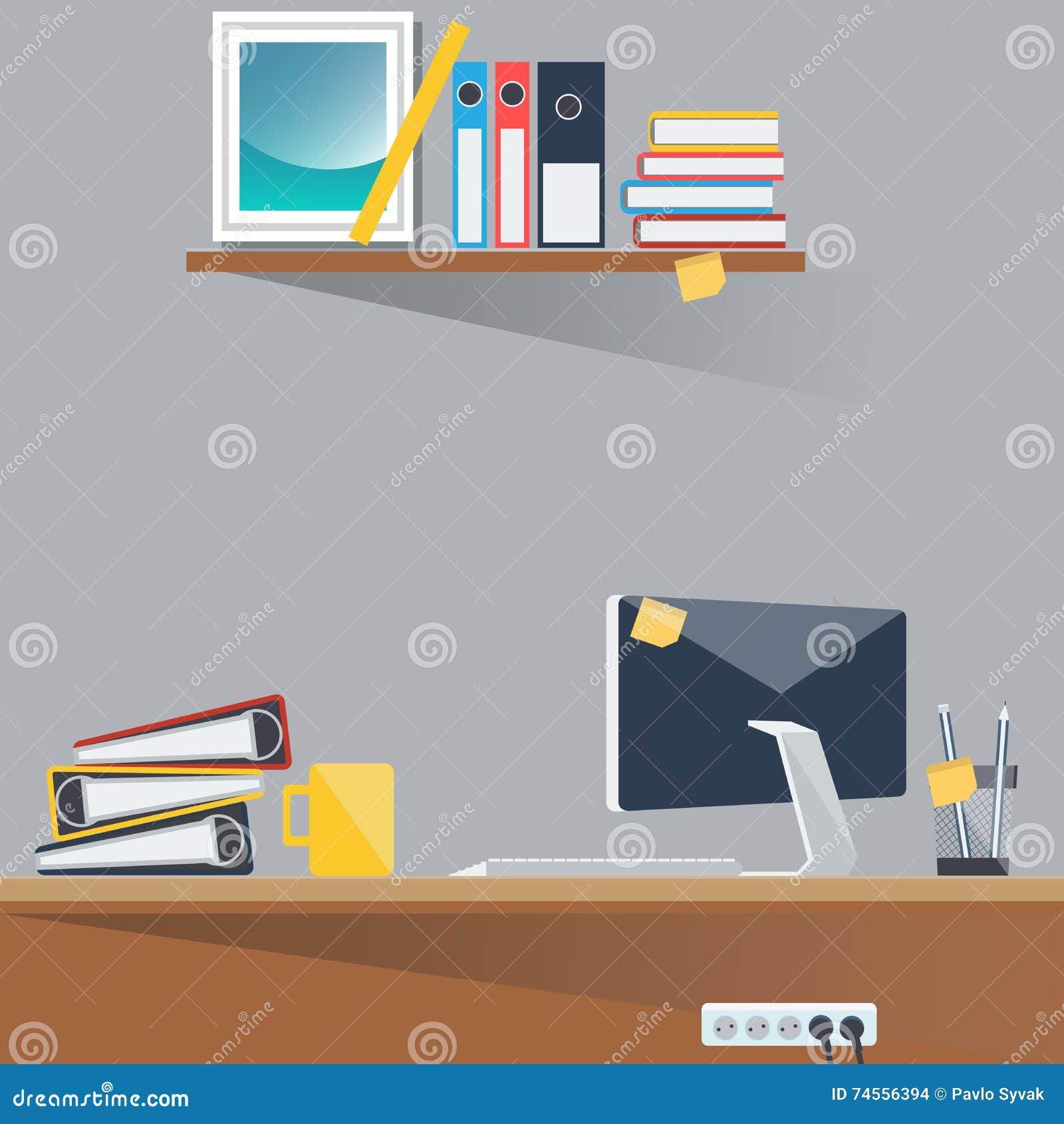 Office Work Place with Computer and Paper Documents Stock Vector ...