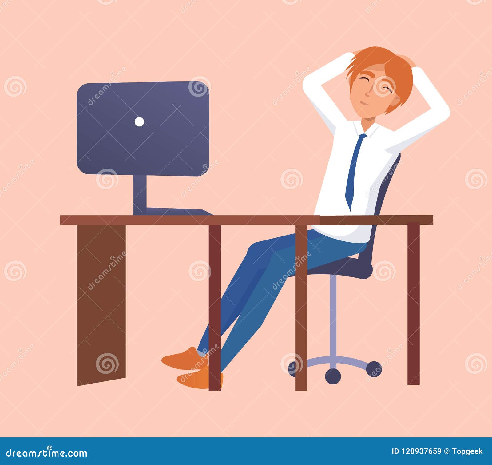 Office Work Poster Man Resting at Workplace Vector Stock Vector ...