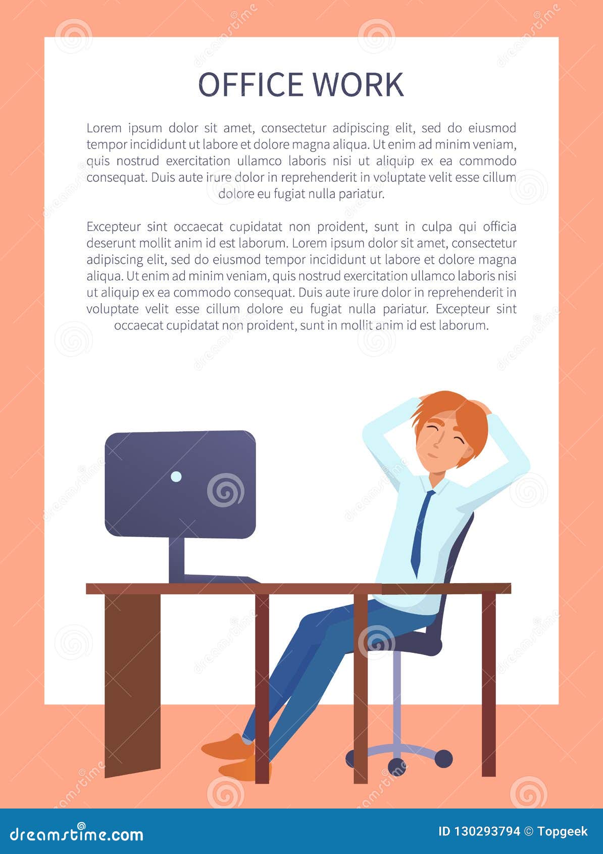 Office Work Poster Man Resting at Workplace Vector Stock Vector ...