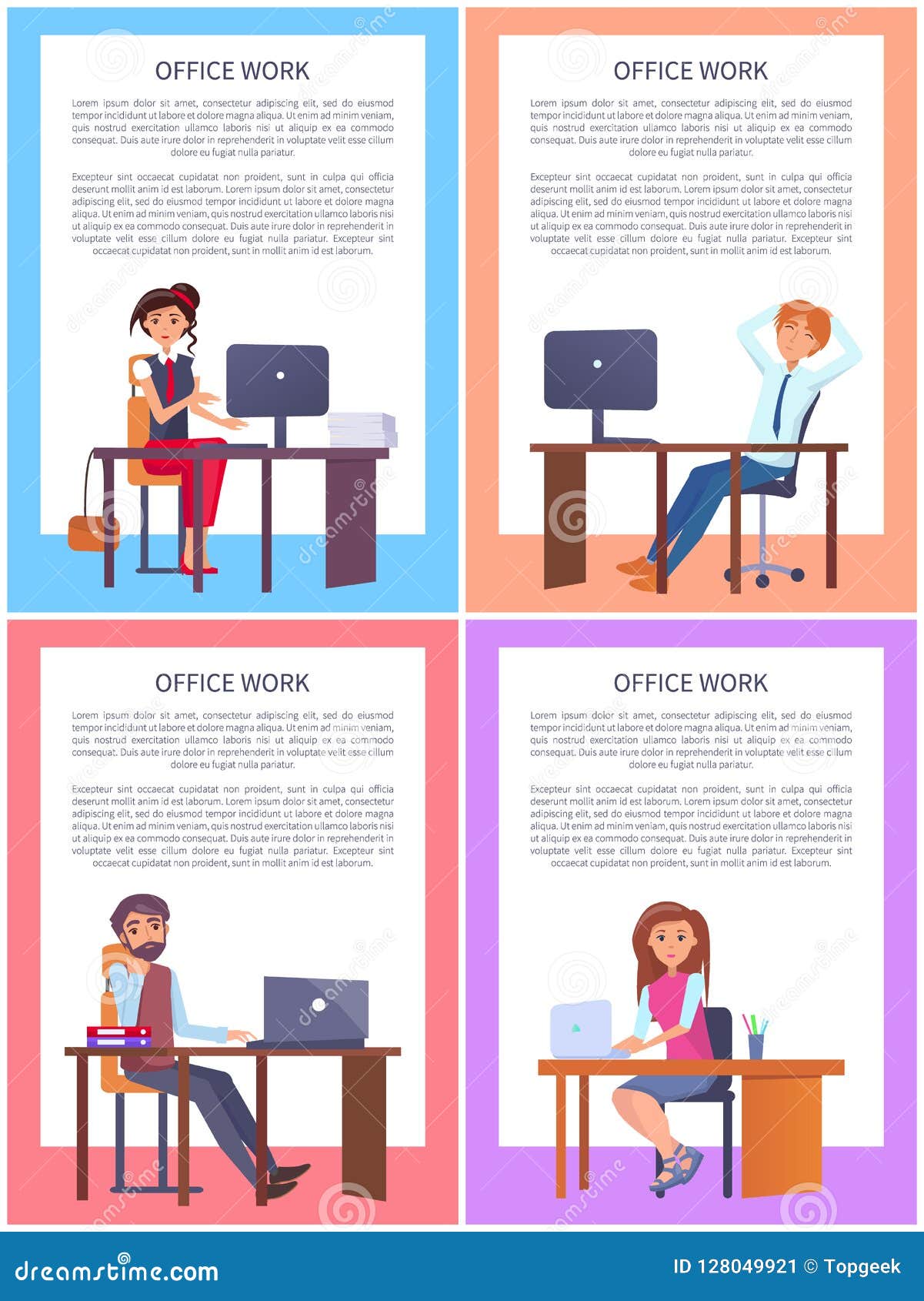 Office Work Poster Man Woman at Workplace Vector Stock Vector ...