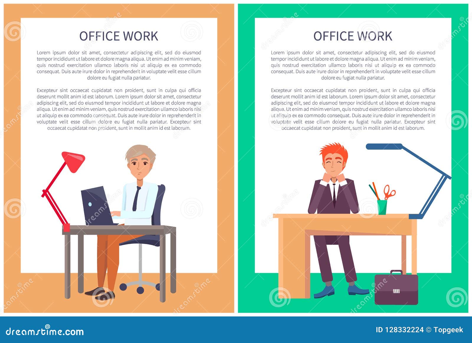 Office Work Poster Text Sample Males Sit Workplace Stock Vector ...