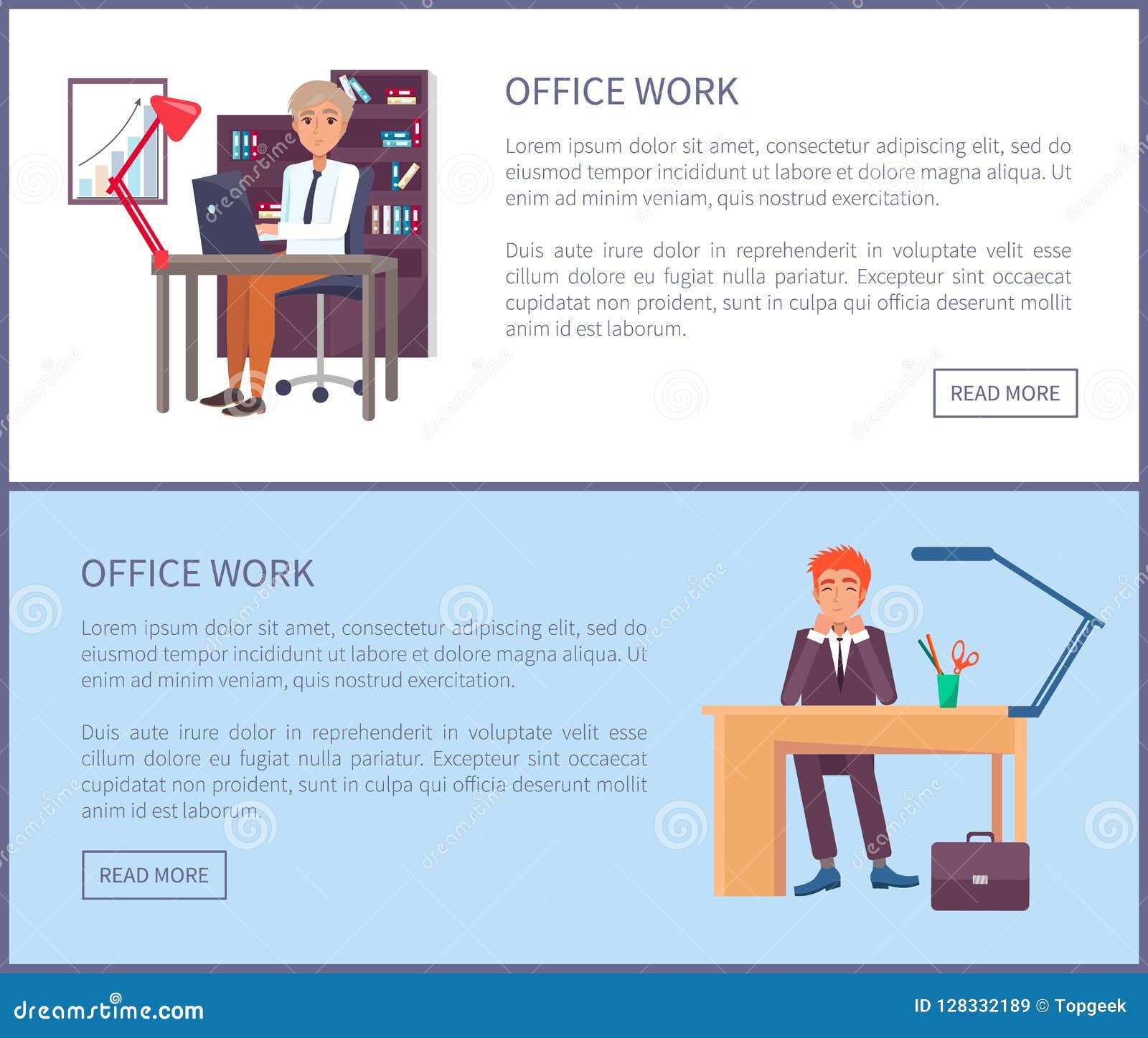 Office Work Poster Text Sample Males Sit Workplace Stock Vector ...